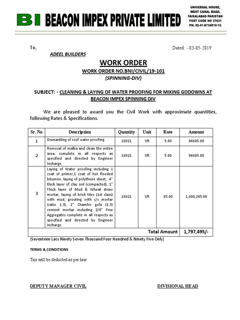 Beacon Impex Work Orders | PDF | Home & Garden | Technology & Engineering