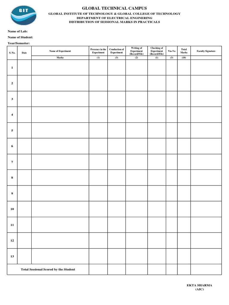 Lab Index Format Pdf 