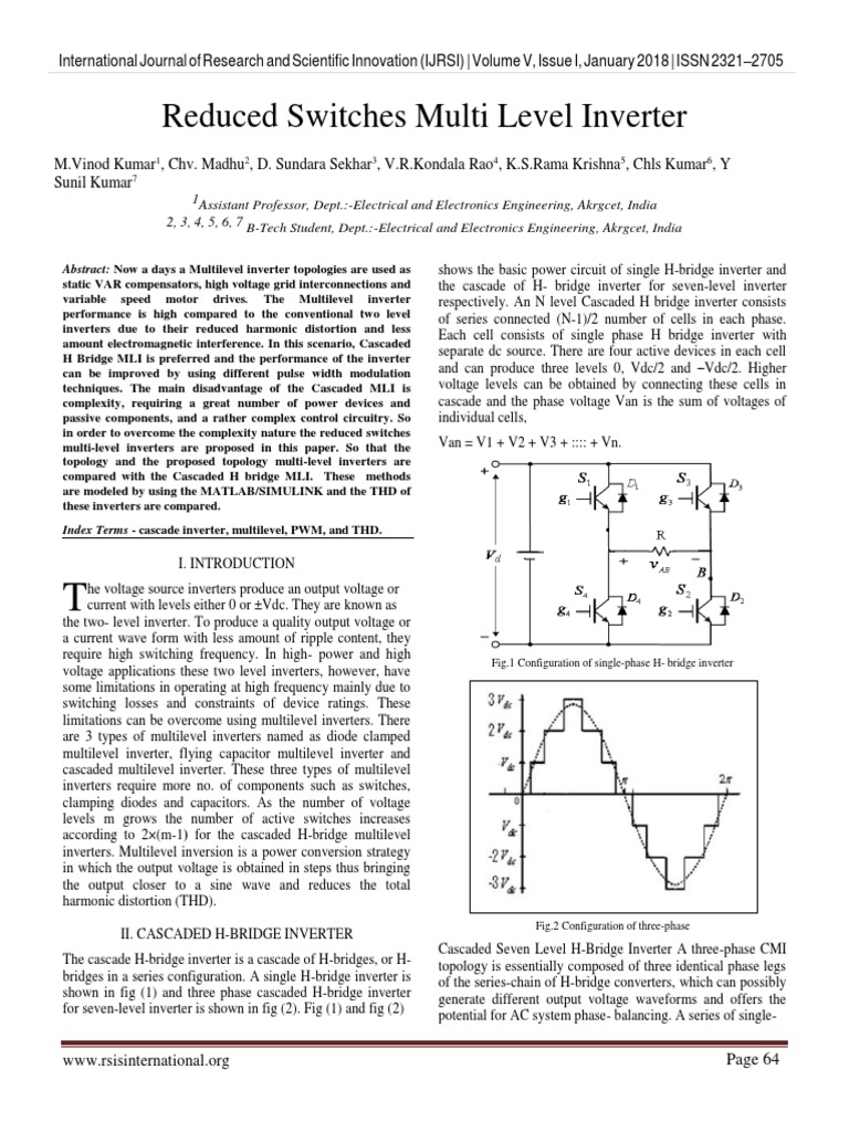 Reduced Switches Multi Level Inverter | PDF | Power Inverter | Computer Engineering