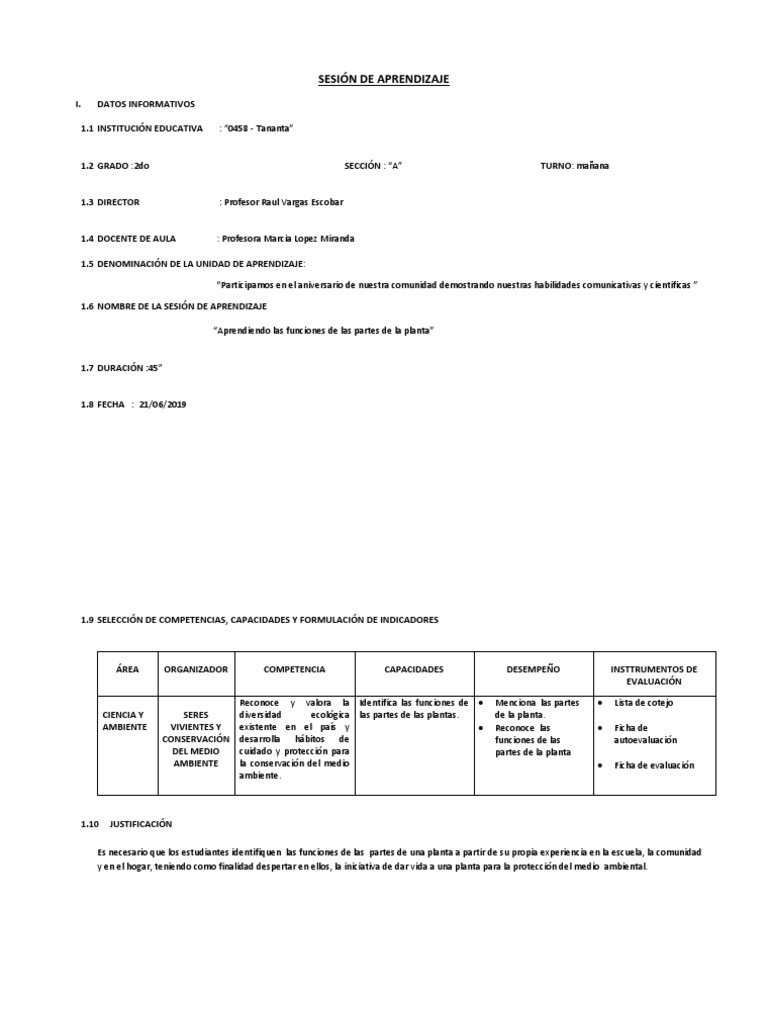 Sesion de Aprendizaje Las Plantas | PDF | Plantas | Aprendizaje