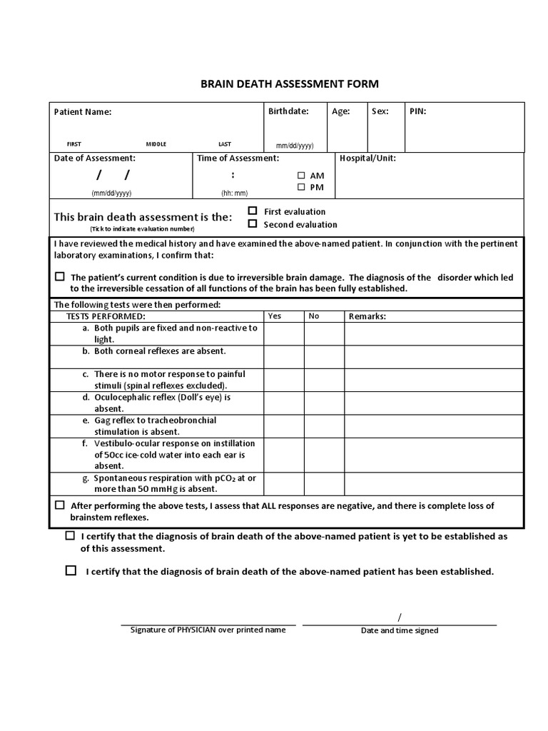 Brain Death Certificate Template | PDF | Medicine | Nervous System