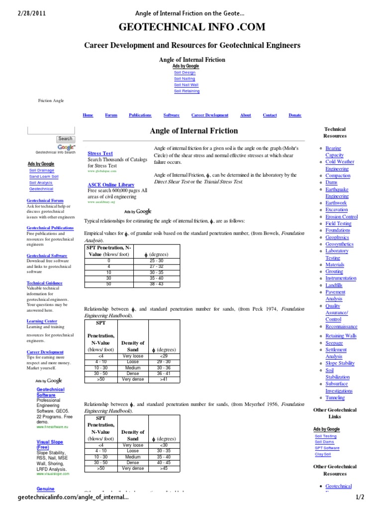 Angle of Internal Friction | PDF | Geotechnical Engineering | Solid ...