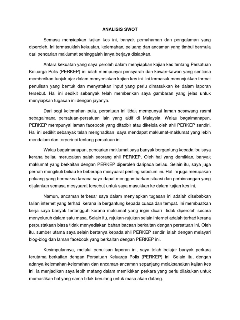 Laporan Swot Persatuan | PDF