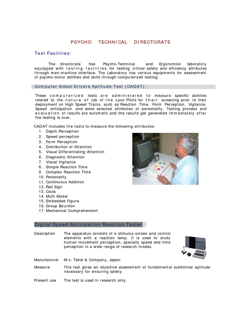 Test Facilities:: Psycho Technical Directorate | PDF | Mental ...