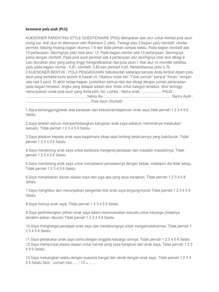 Kuesioner Pola Asuh PSQ | PDF