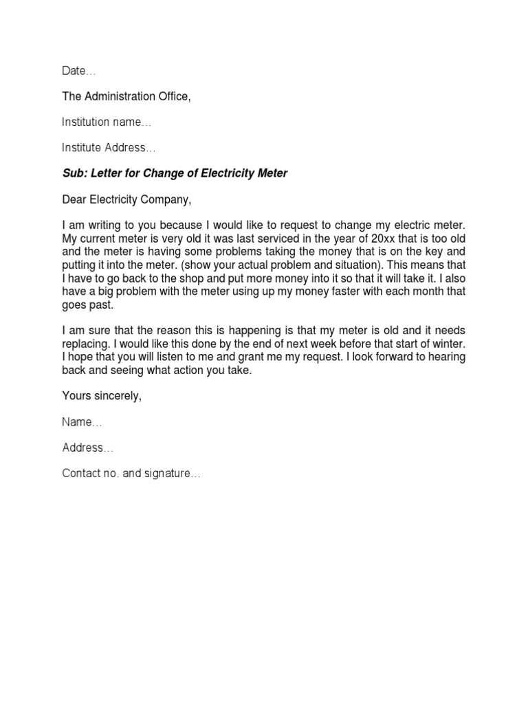 Sub: Letter For Change of Electricity Meter | PDF | Finance & Money Management | Law