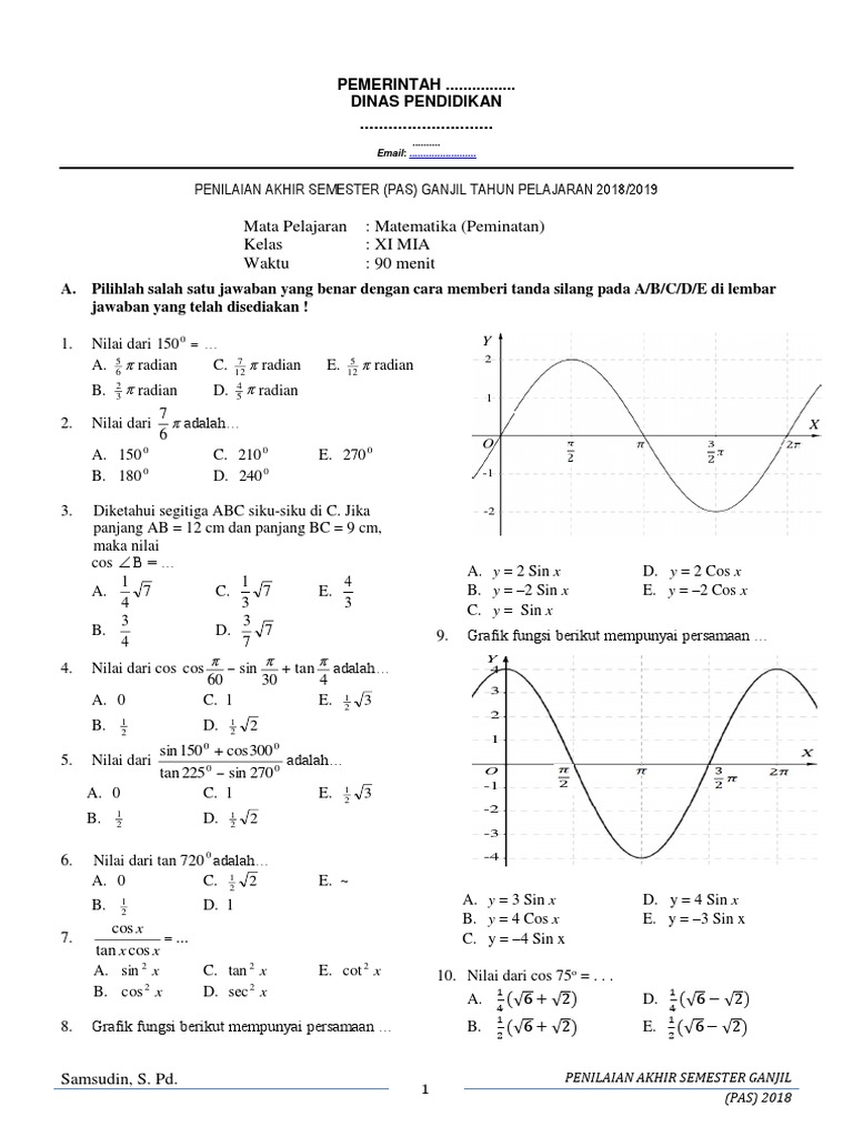 Soal Pat Matematika Peminatan Kelas Xi | PDF