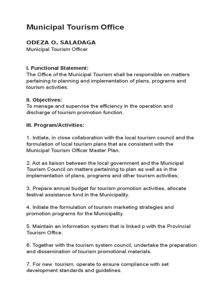 Municipal Tourism Office Programs | PDF