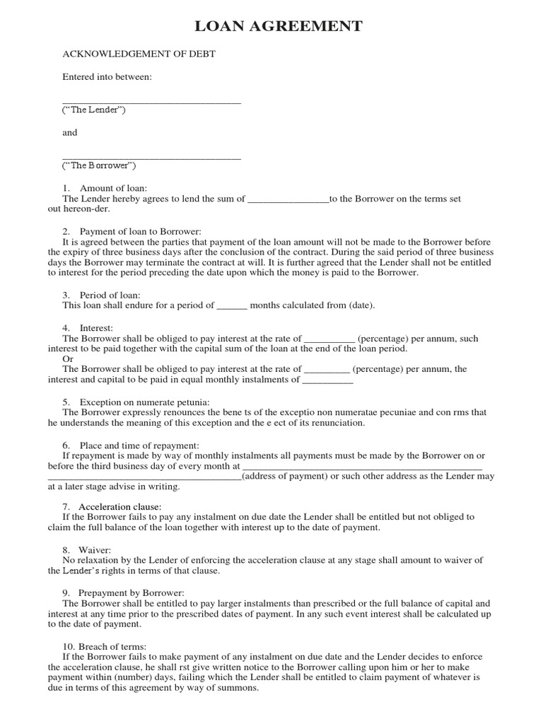 Loan Agreement: Acceleration Clause | Download Free PDF | Debtor | Loans