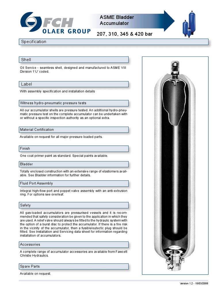 Asme Bladder Accumulator Datasheet | PDF | Valve | Mechanical Engineering