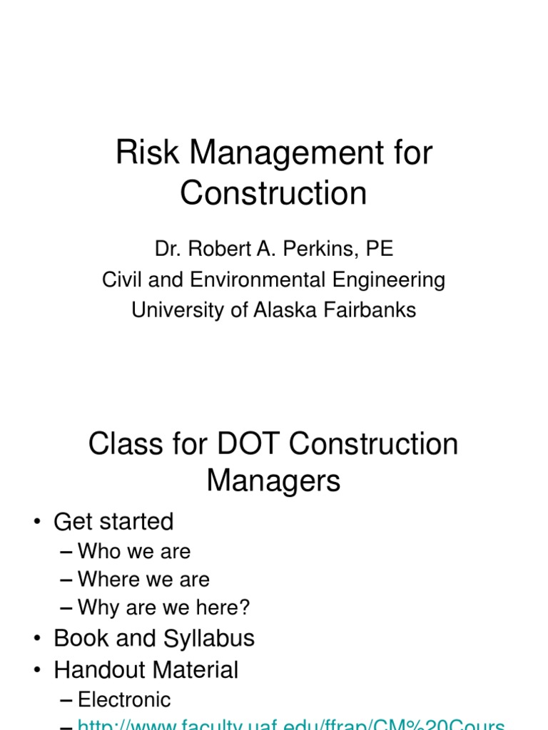 Class 1 Risk Management For Construction | PDF | Goal | Risk Management