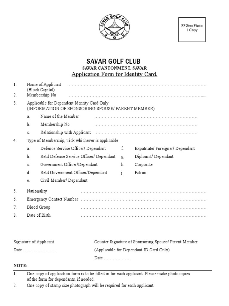 Savar Golf Club: Application Form For Identity Card | PDF | Sports ...
