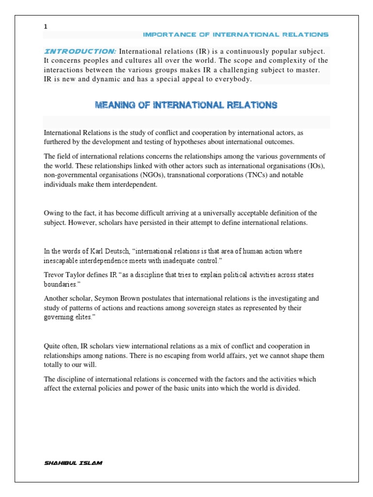 The Importance of International Relation PDF | PDF | International ...