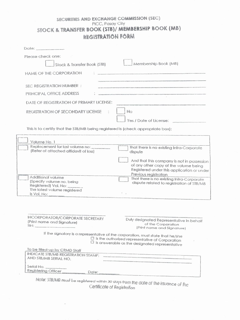STB Stock and Transfer Book Reg Form | PDF | Business