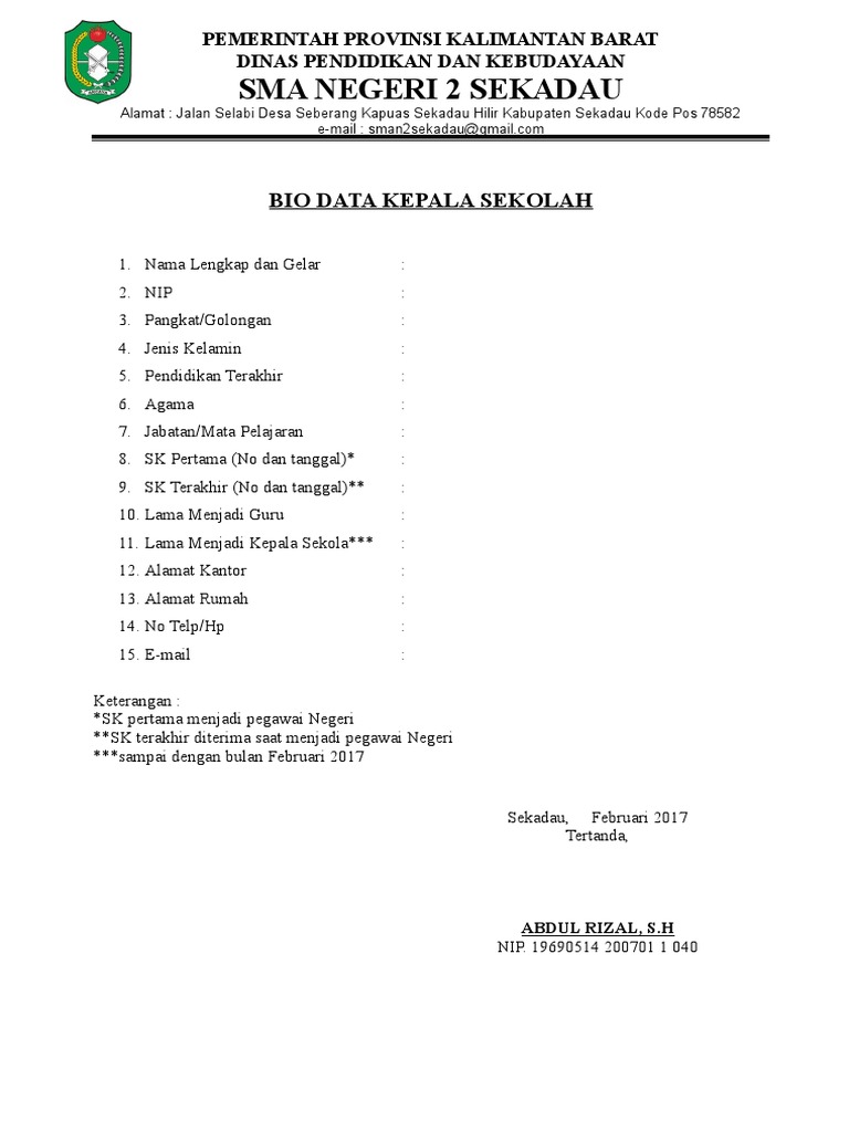 Biodata Kepsek, Guru, Tu | PDF