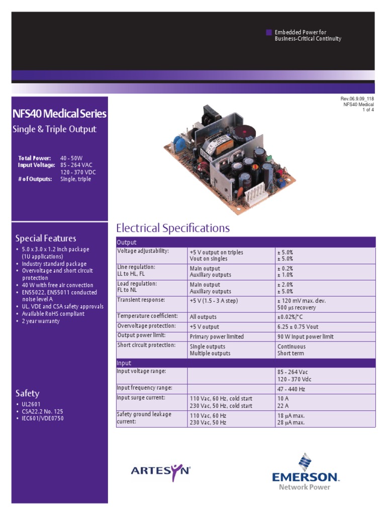 NFS40 Medical Series: Electrical Specifications | PDF | Alternating ...