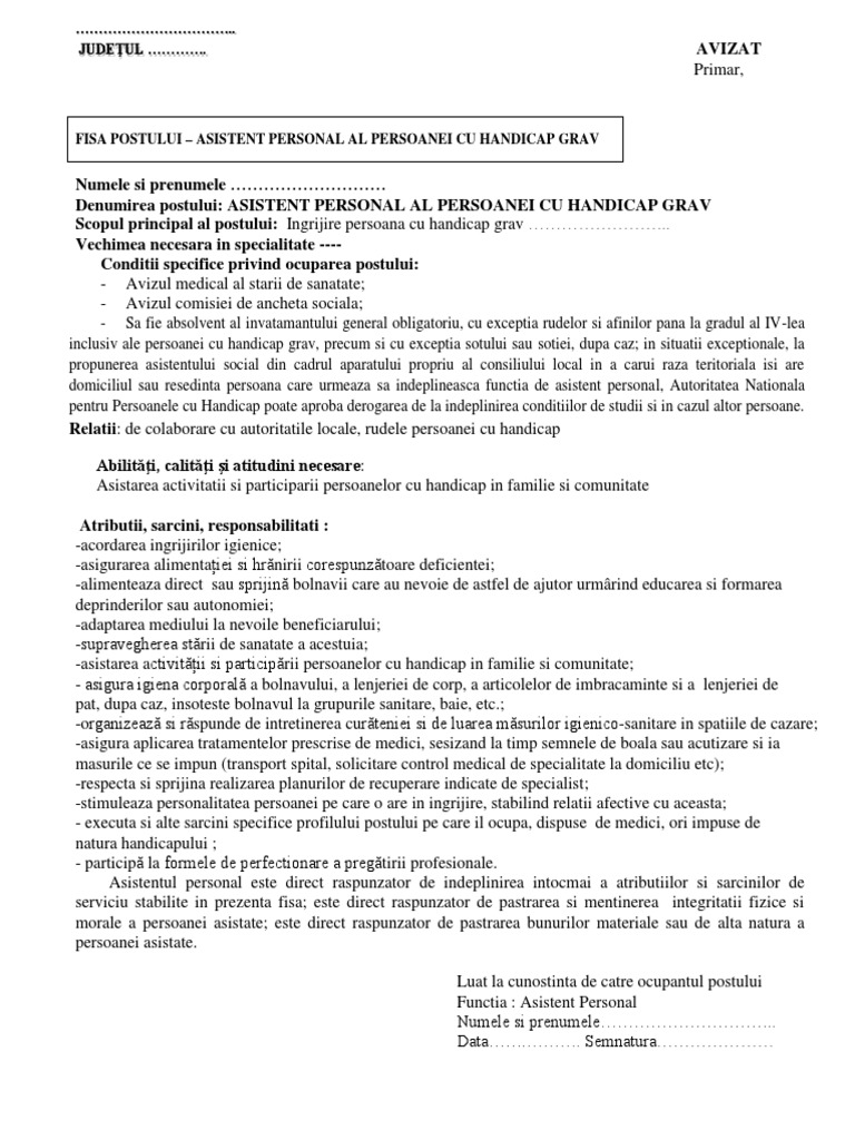 Fisa Post Asistent Personal | PDF