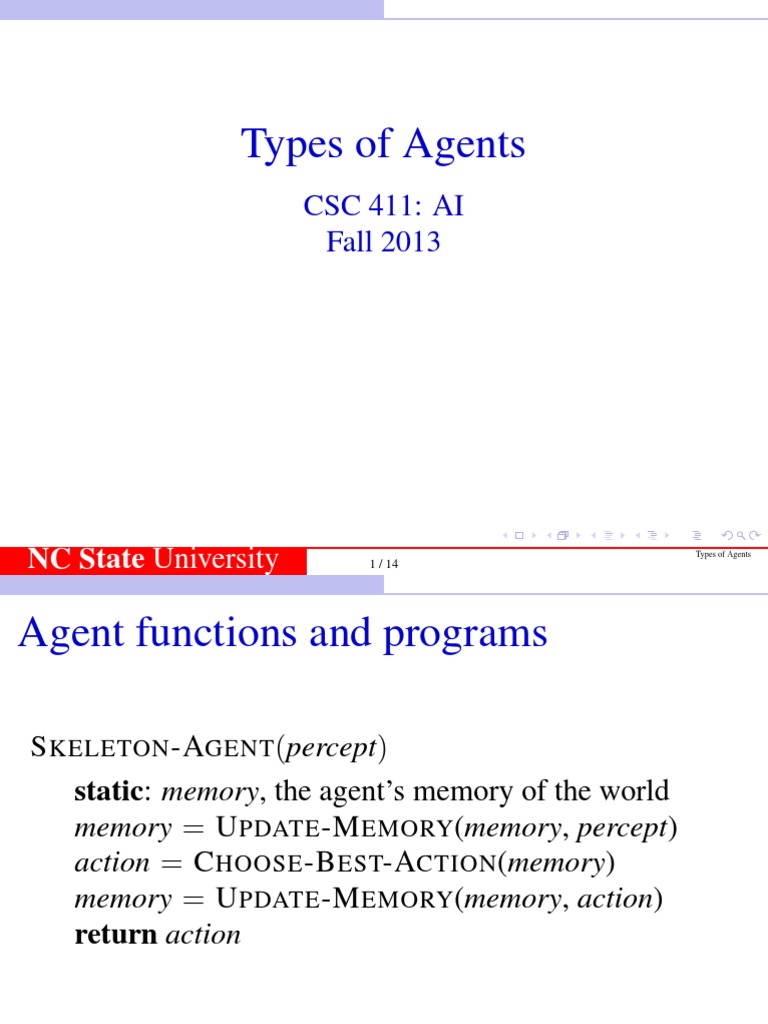 Types of Agents: CSC 411: AI Fall 2013 | PDF | Computational ...