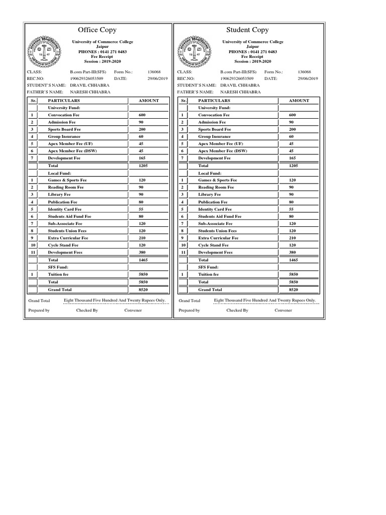 Office Copy Student | PDF | Fee | Services (Economics)