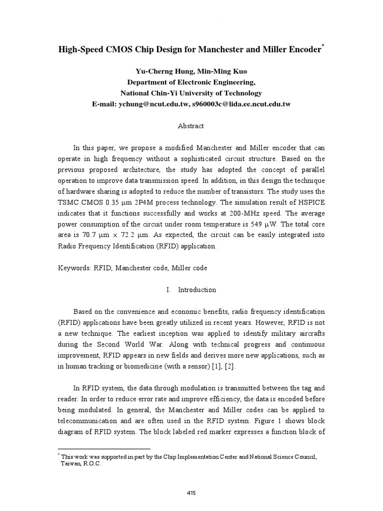 High-Speed CMOS Chip Design For Manchester and Miller Encoder | PDF ...
