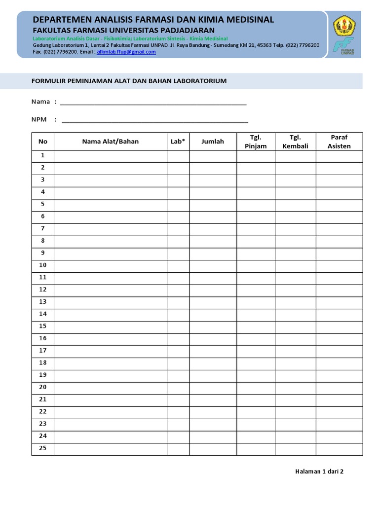 Form Peminjaman Alat Lab Afkm | PDF