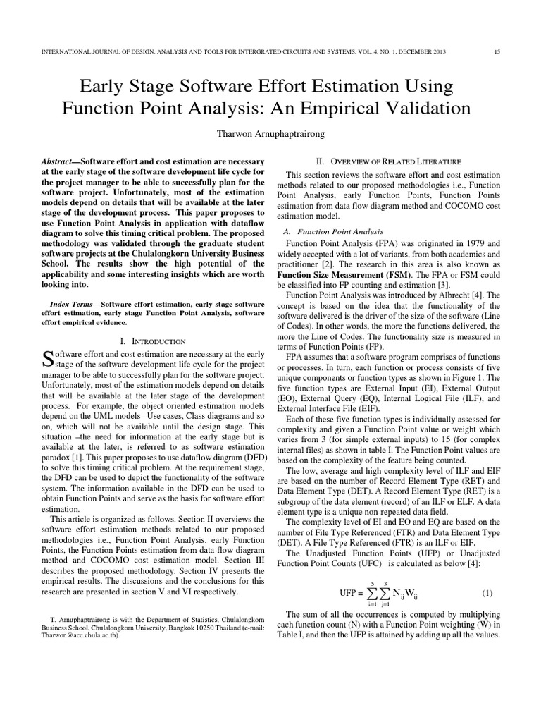 Early Stage Software Effort Estimation Using Function Point Analysis An Empirical Validation