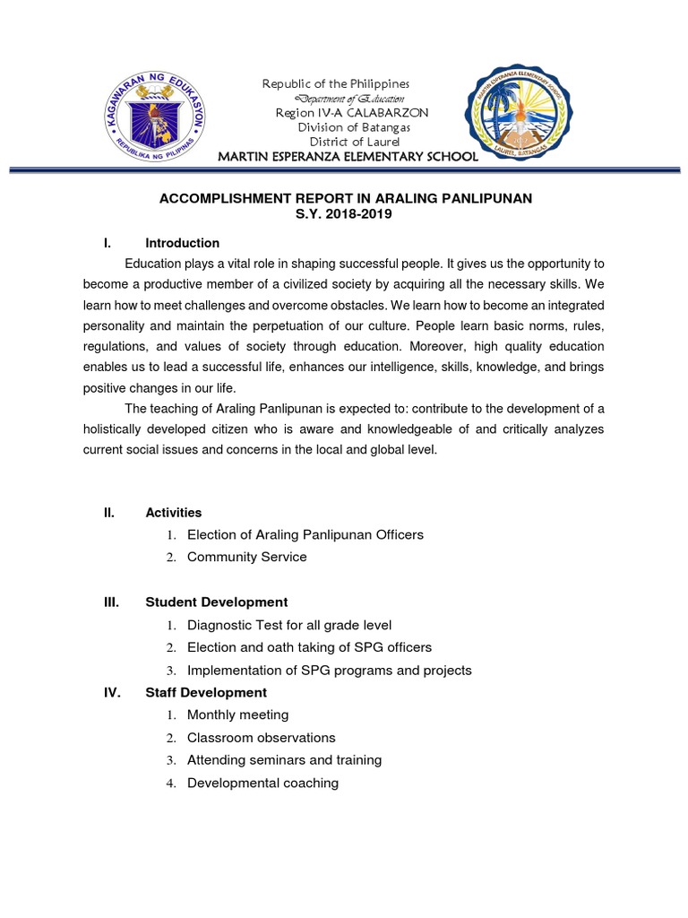 Accomplishment Report in AP | PDF | Teaching | Teachers