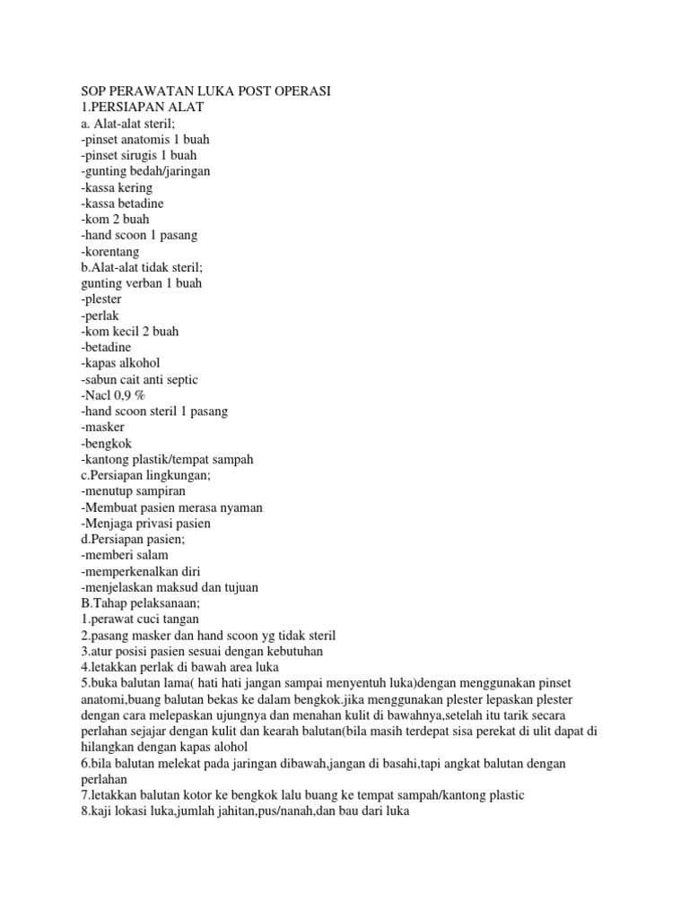 Sop Perawatan Luka Post Operasi | PDF | Griya & Taman | Kesehatan Holistik
