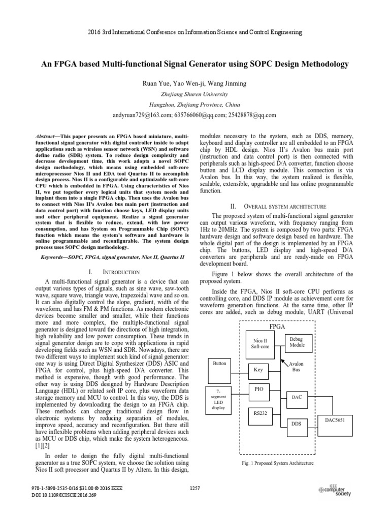 An FPGA Based Multi-Functional Signal Generator Using SOPC Design Methodology | PDF | Field ...