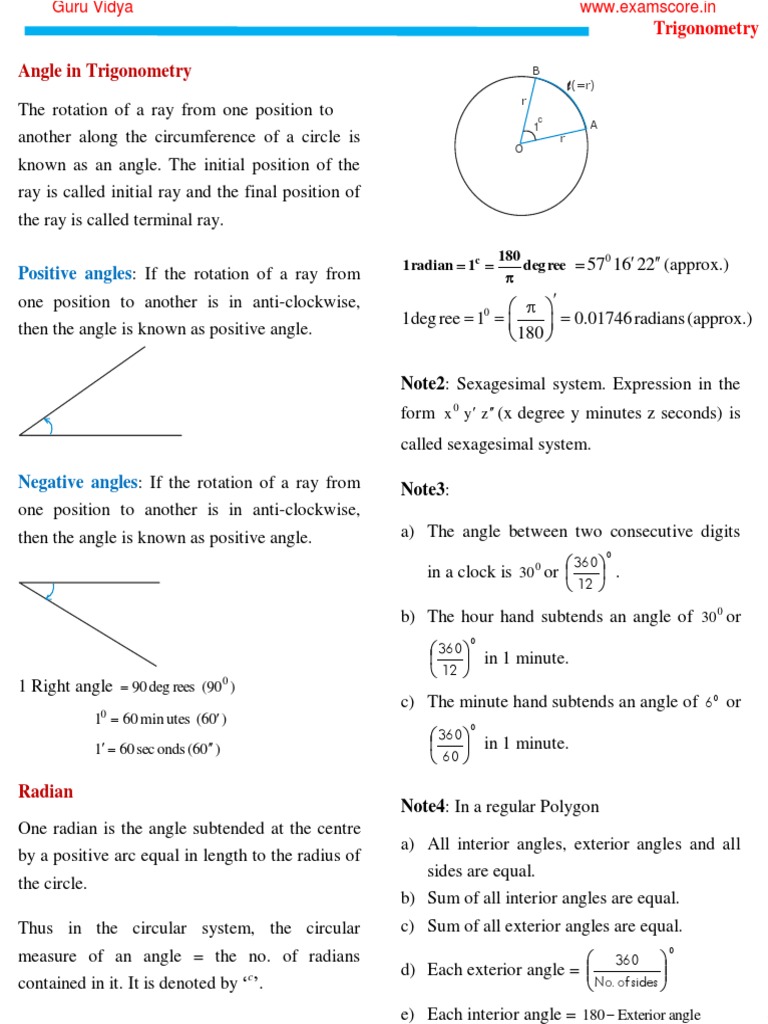 Angle in Trigonometry: Remesh's Maths Coaching | PDF | Trigonometric ...