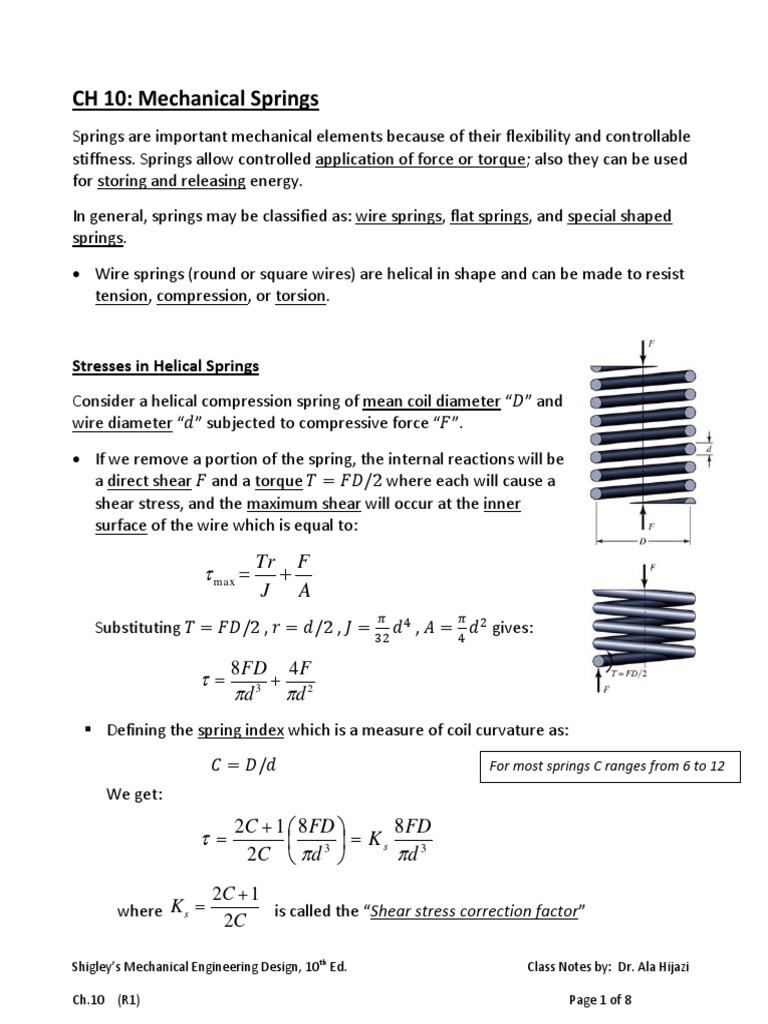 Mechanical Springs: Types, Stress Analysis & Design | PDF | Strength Of ...