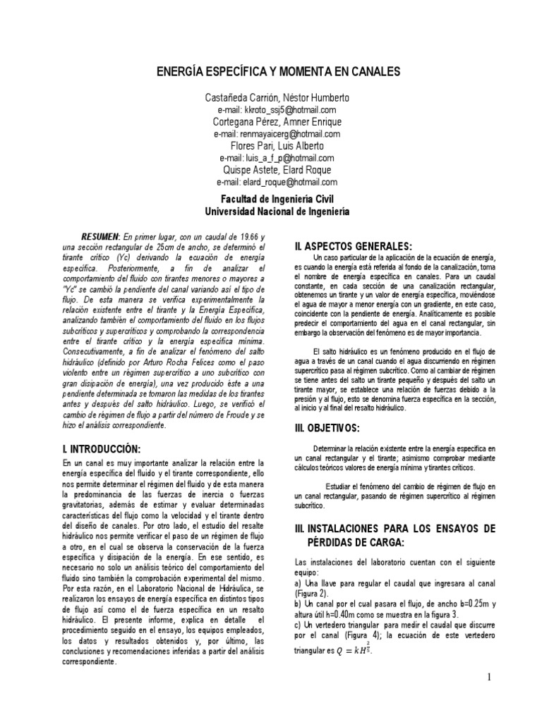 Energía específica y momentos en canales | PDF | Canal | Asíntota