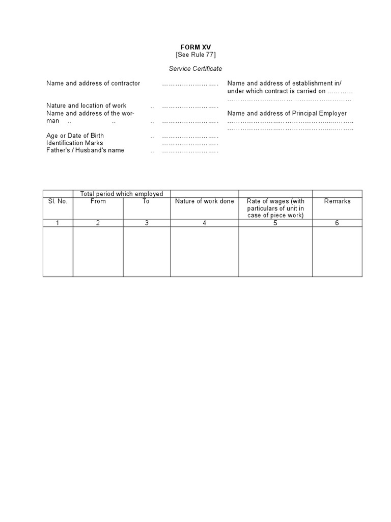 Service Certificate: Form XV | PDF