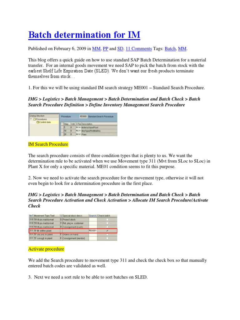 Batch Determination For IM: MM PP SD 11 Comments Batch MM | PDF | Logistics | Areas Of Computer ...