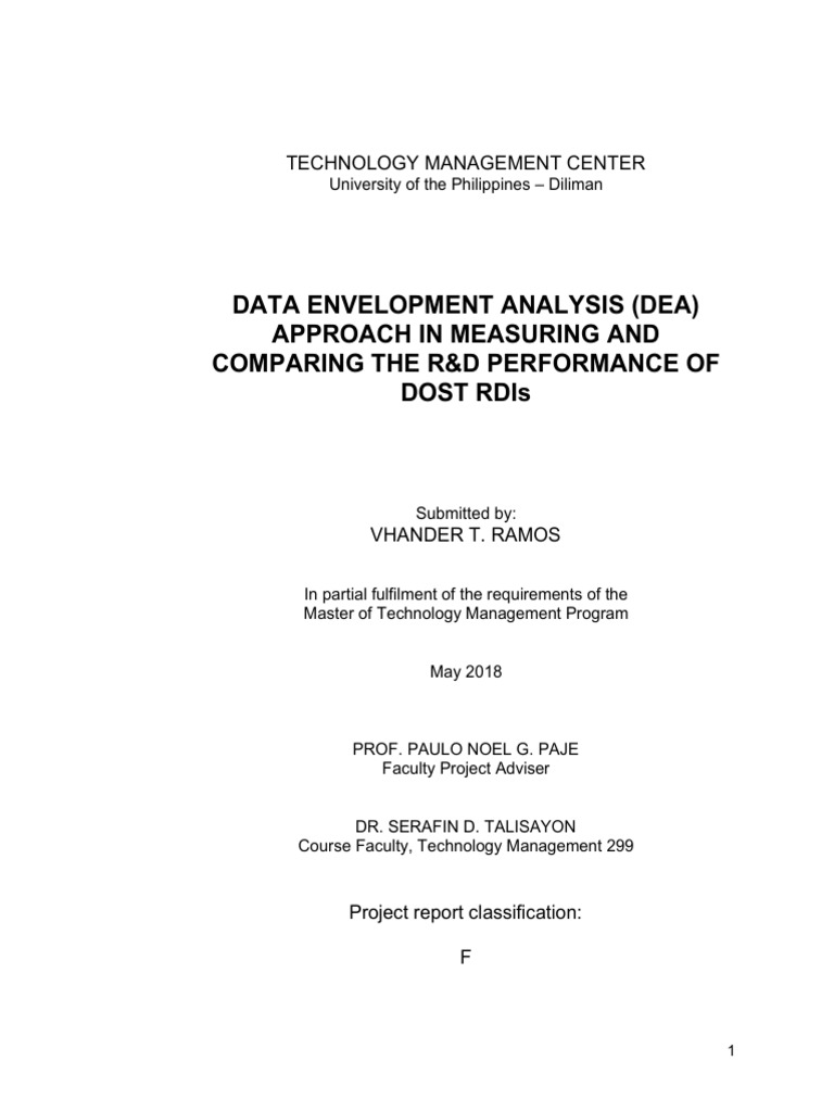 Data Envelopment Analysis Approach in Measuring and Comparing The R&D Performance of DOST RDIs ...