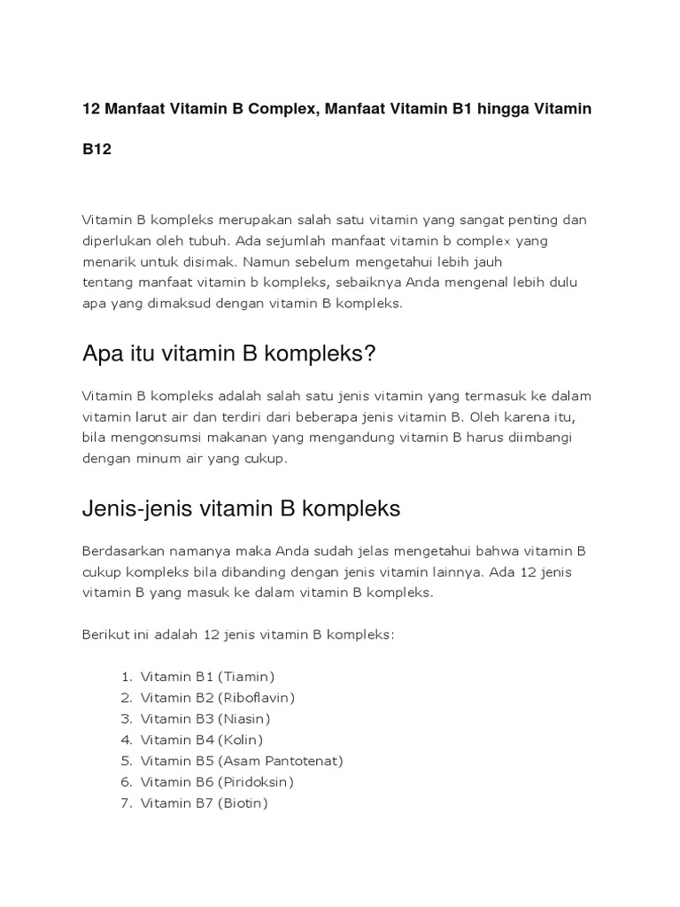 12 Manfaat Vitamin B Complex | PDF