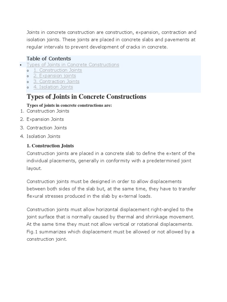 Types of Joints in Concrete Constructions | PDF | Road Surface | Concrete