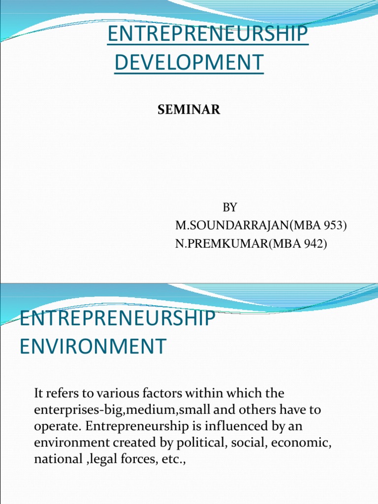 Entrepreneurship Development: Seminar | PDF | Entrepreneurship | Economics