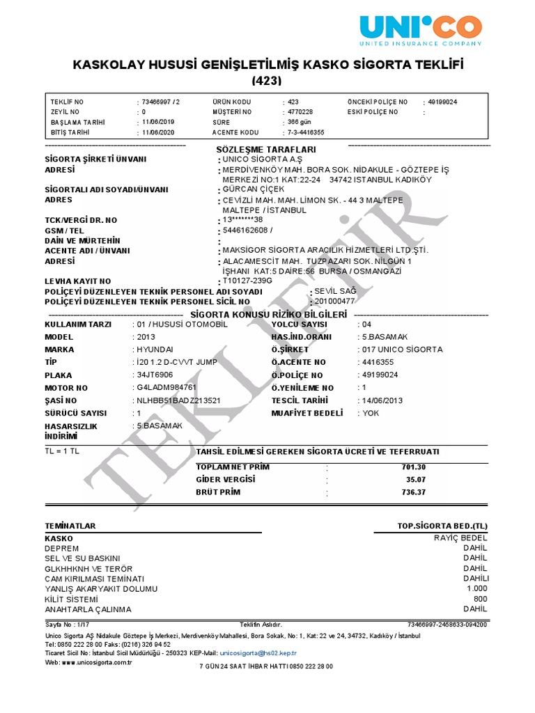 Kasko Teklifi | PDF