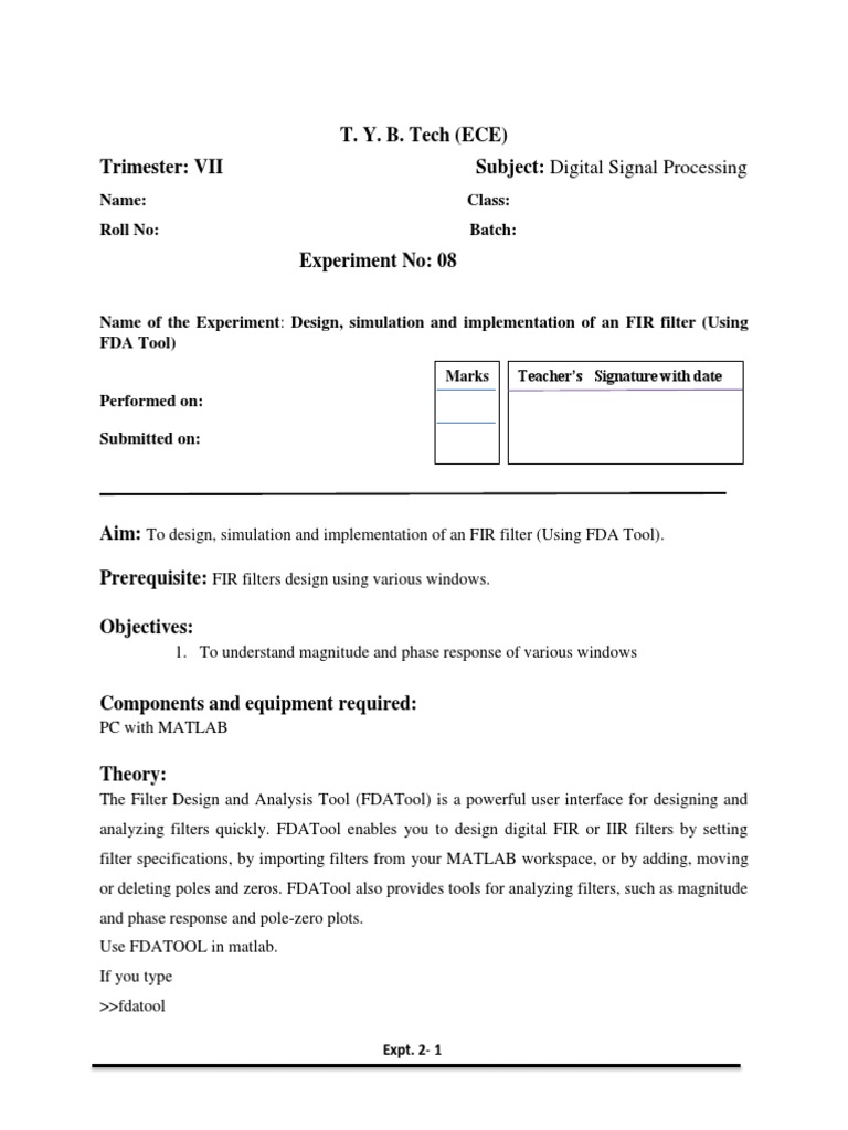 T. Y. B. Tech (ECE) Trimester: VII Subject: Digital Signal Processing ...
