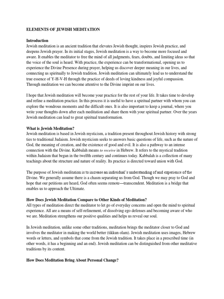 Elements of Jewish Meditation 5 | PDF | Meditation | Kabbalah
