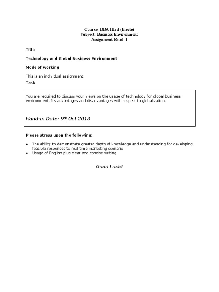Assignment Brief - Module I PDF | PDF | Business