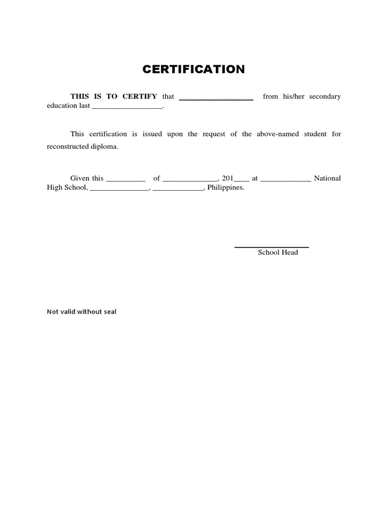 Certification - Reconstructed Diploma | PDF