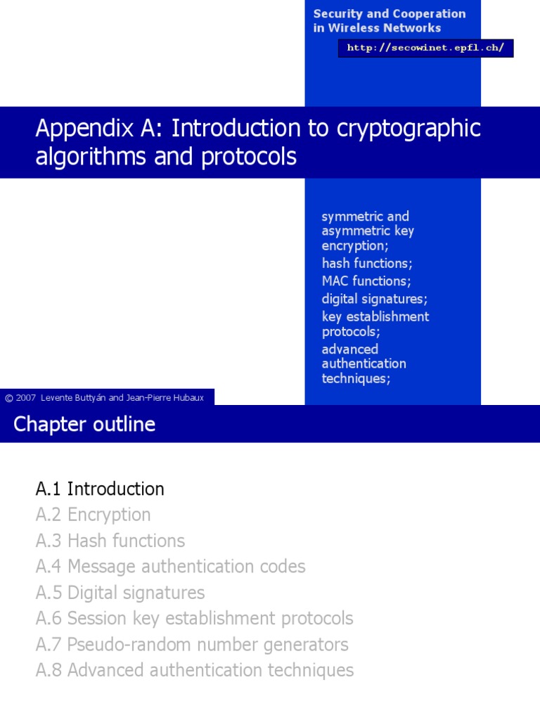 Appendix A: Introduction To Cryptographic Algorithms and Protocols ...