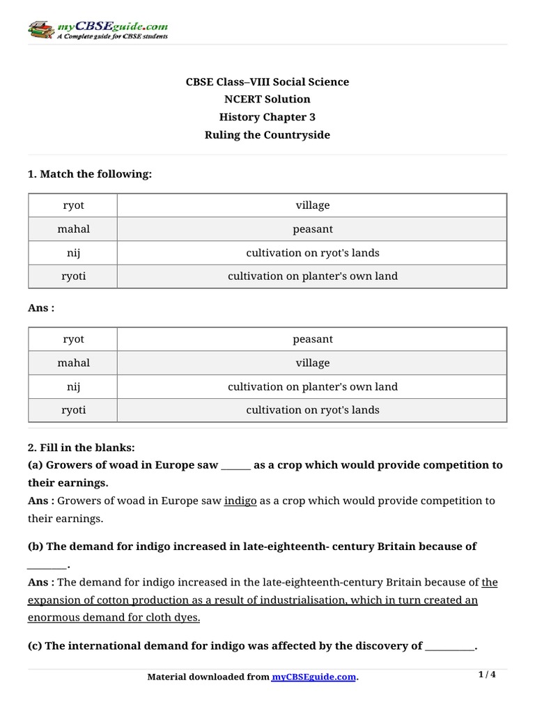 CBSE Class 8 Social Science Chapter 3 Ruling the Countryside | PDF ...