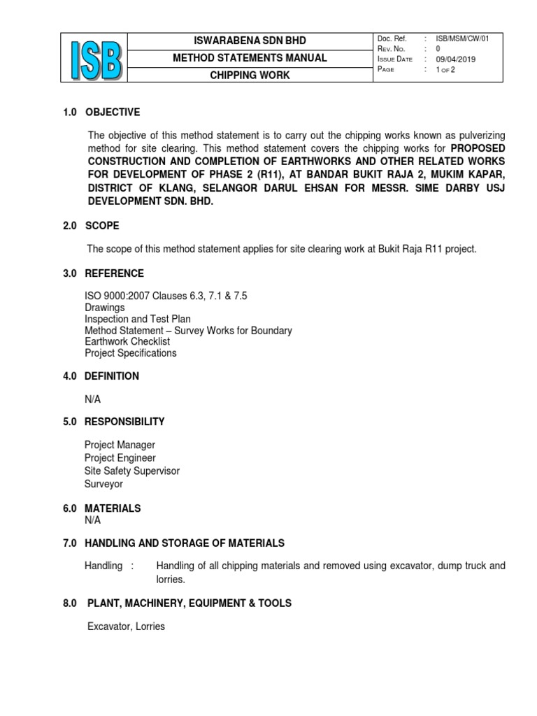 Method Statement for Chipping Works | PDF | Engineering