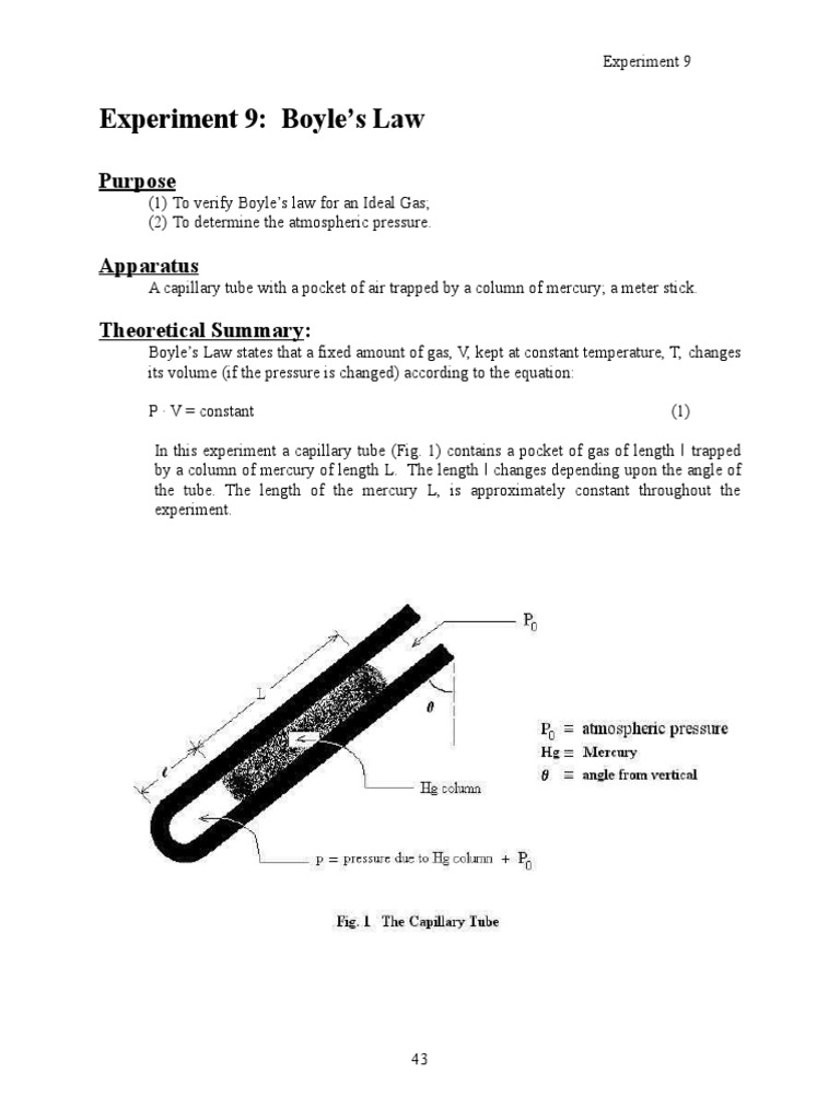 Experiment 9: Boyle's Law: Purpose | PDF | Gases | Pressure