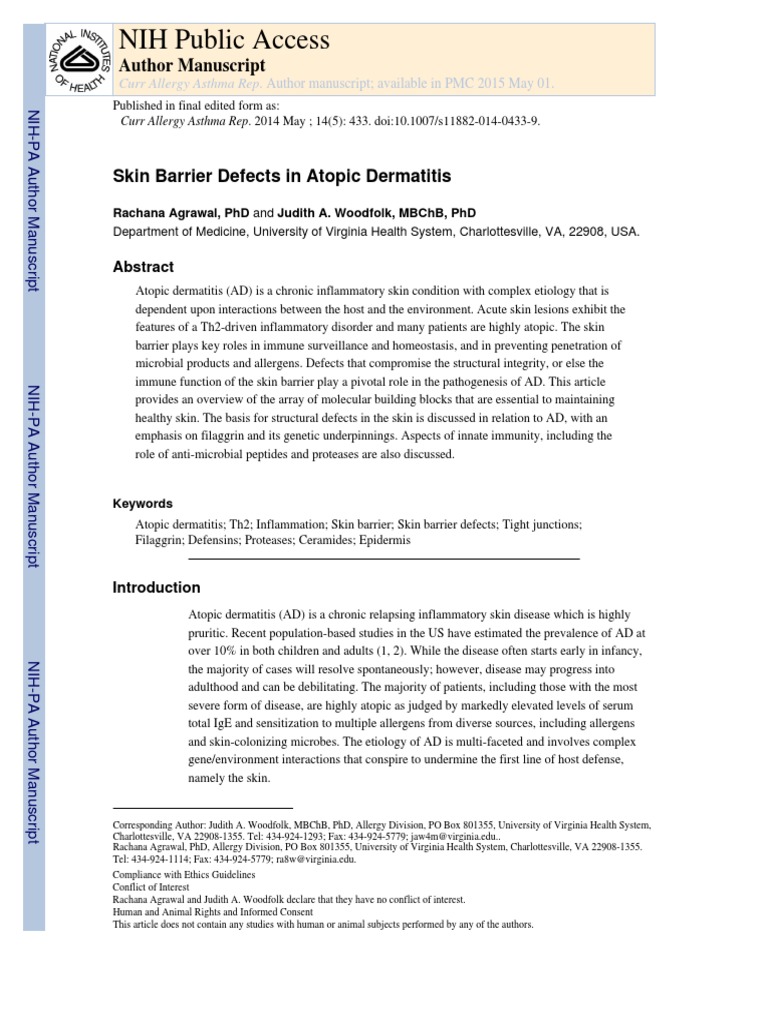 Skin Barrier Defects in Atopic | PDF | Epidermis | Immunology