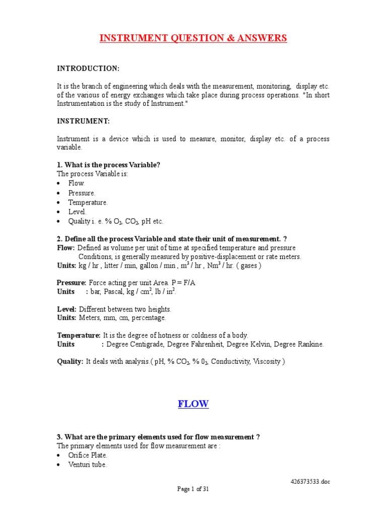 Instrument Question & Answers: 426373533.doc Page 1 of 31 | PDF ...
