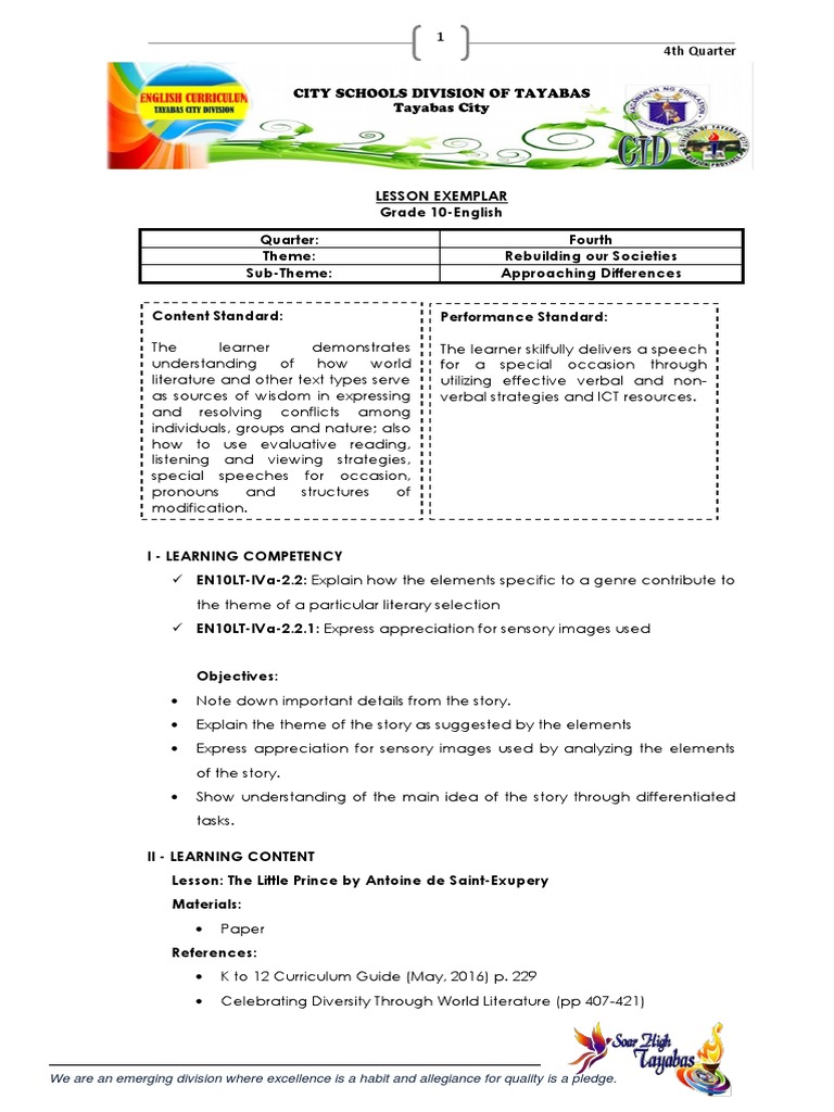 G10 English Lesson Exemplar 4th Quarter | PDF | Metaphor | Educational ...